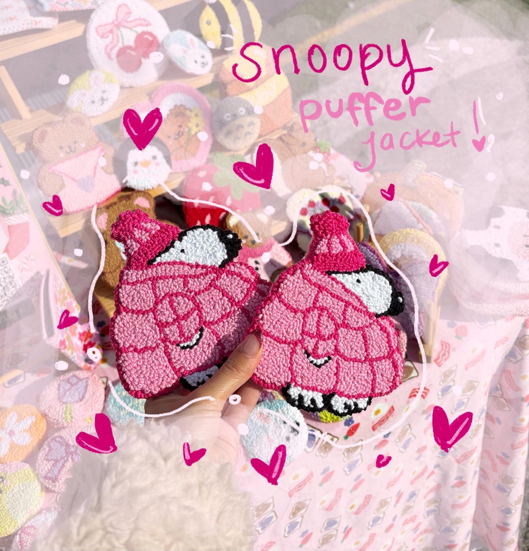 Snoopy Puffer Jacket Mug Rugs Pink Handmade Punch Needle Gifts for ...