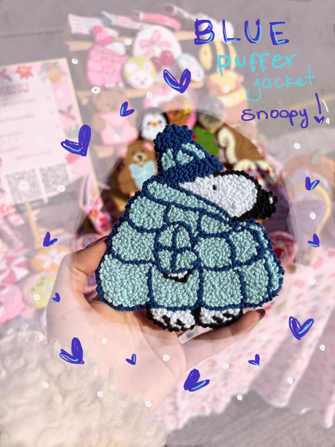 Snoopy Puffer Jacket Mug Rugs Blue Punch Needle Goodies Unique Gifts ...