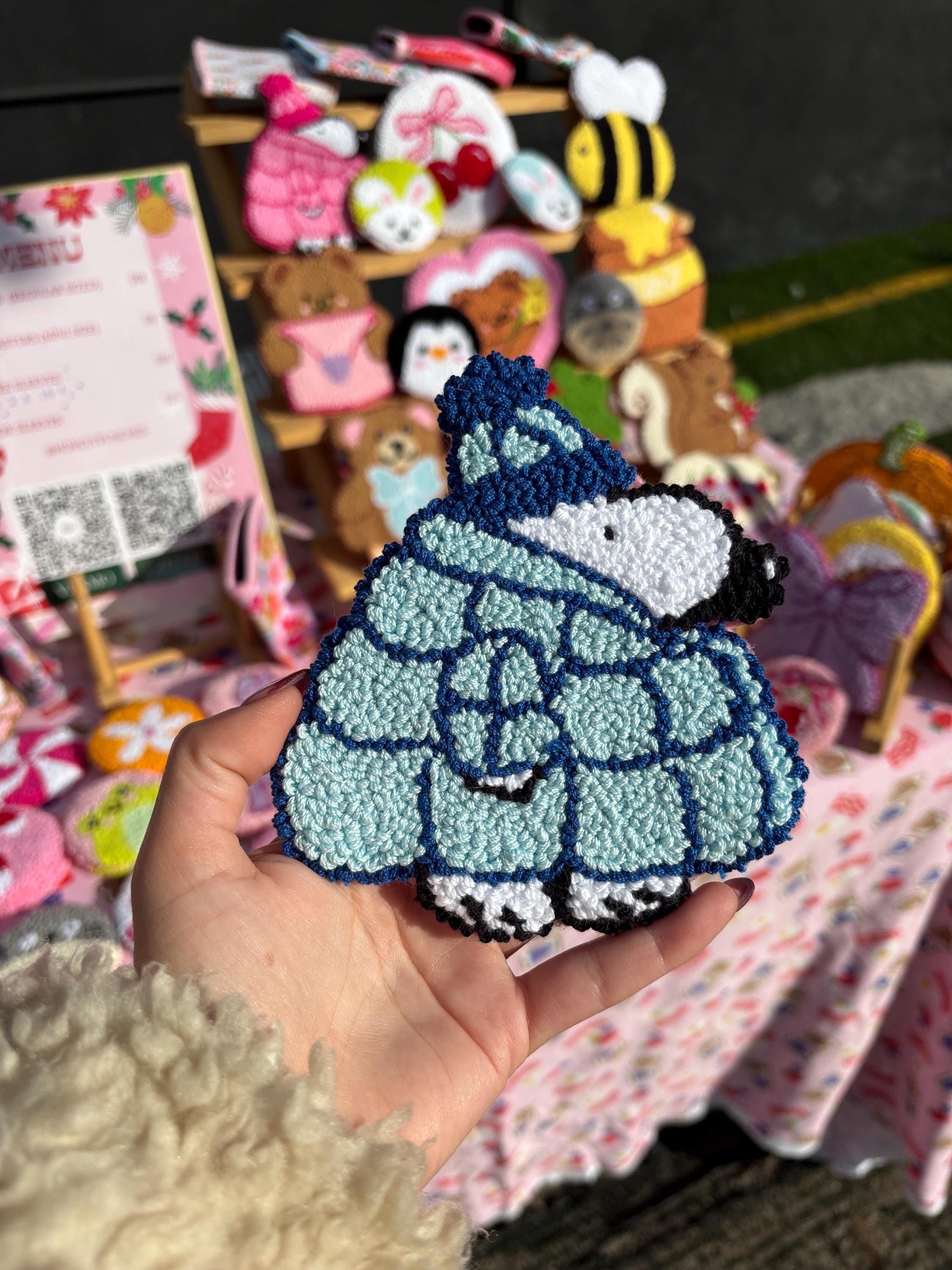 Handmade Winter Puffer Jacket Mug Rugs Blue | Handmade Punch Needle ...