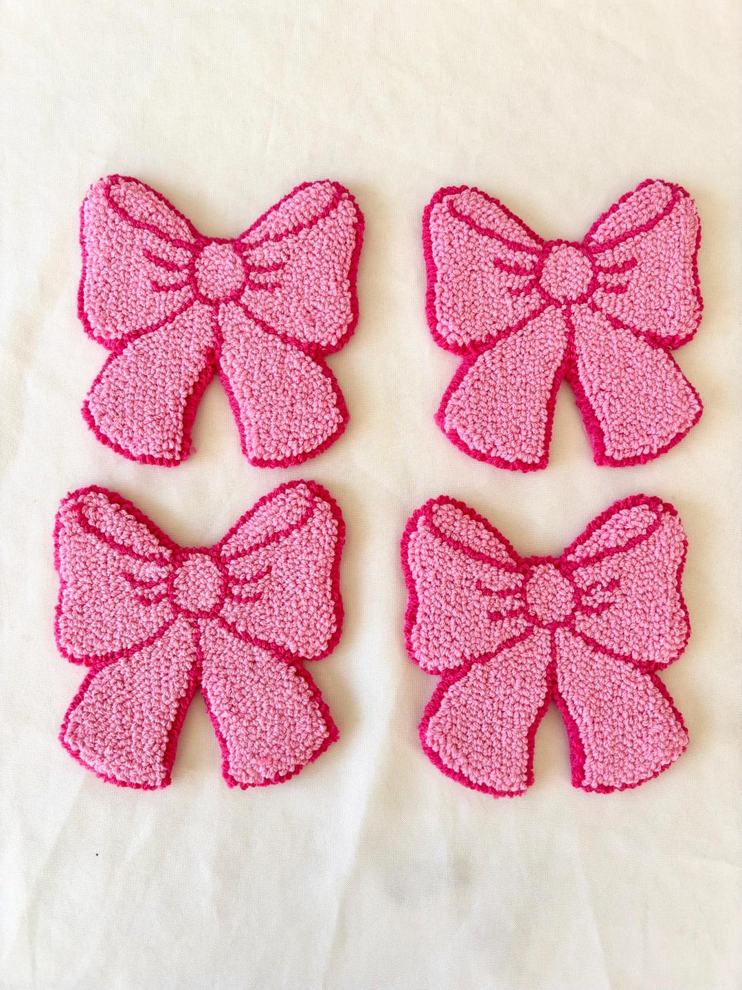 Handmade Punch Needle Pink Bow Mug Rugs | Cozy Unique Coasters for ...