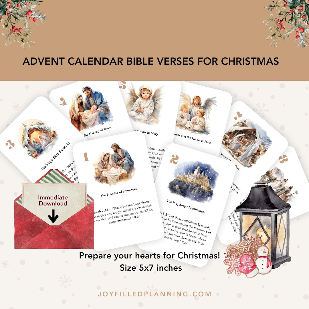 Advent Calendar Bible Verses for Christmas, Scripture Cards, Instant ...