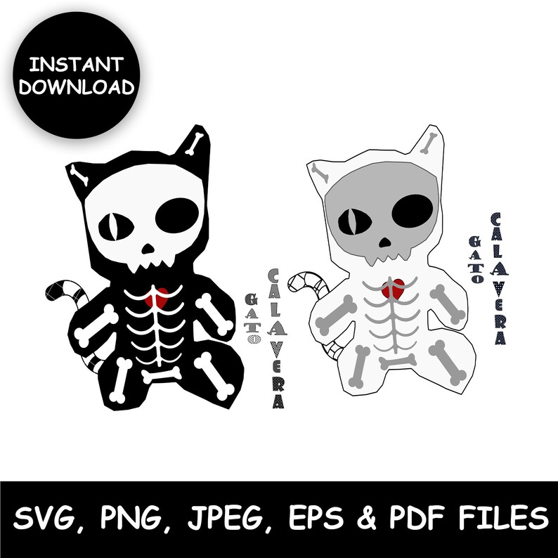 Skull Cat Svg Animal Skeleton Svg Funny Kitten Png Black - Etsy