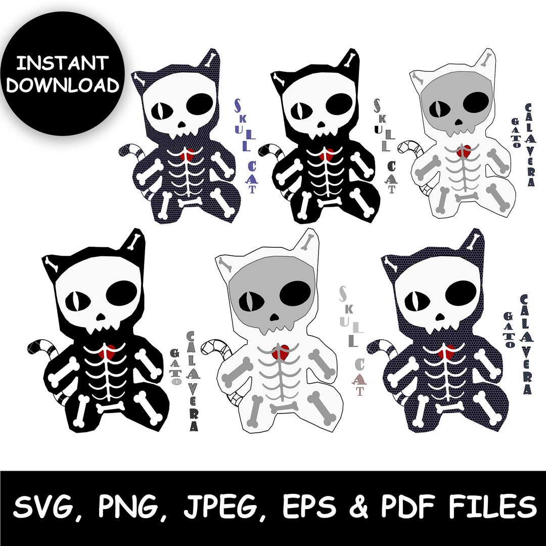 Skull Cat Svg Animal Skeleton Svg Funny Kitten Png Black - Etsy
