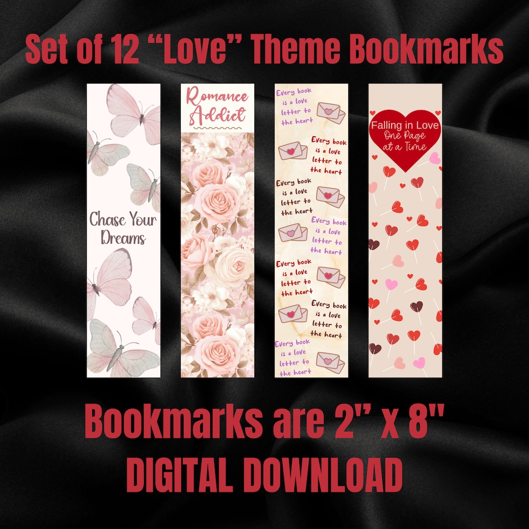 Printable Bookmarks for Romance Genre Book Enthusiast in Two Sizes ...