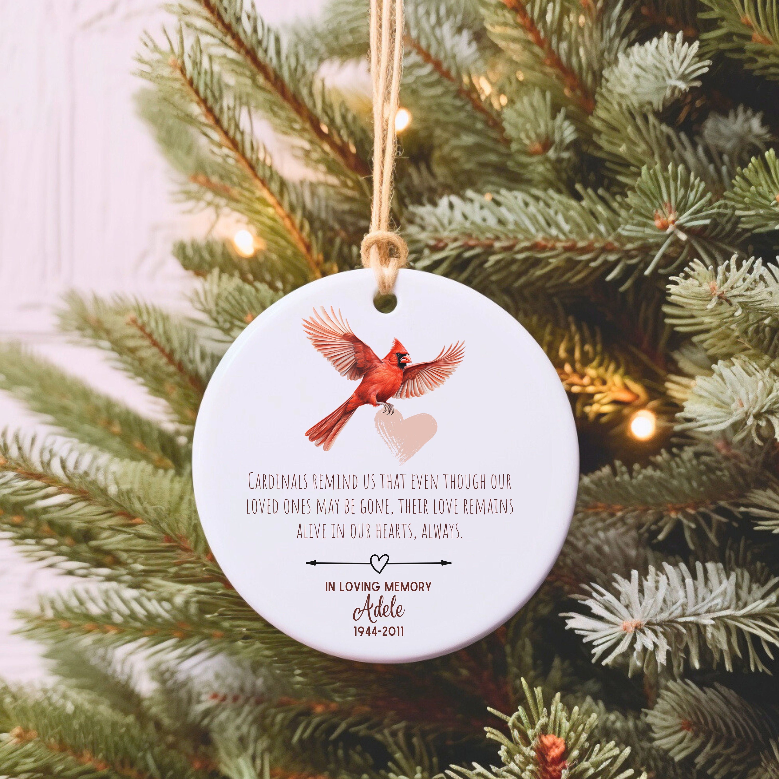 Cardinal Ornament, Personalized Gift, Cardinals in Memory of Loved One ...