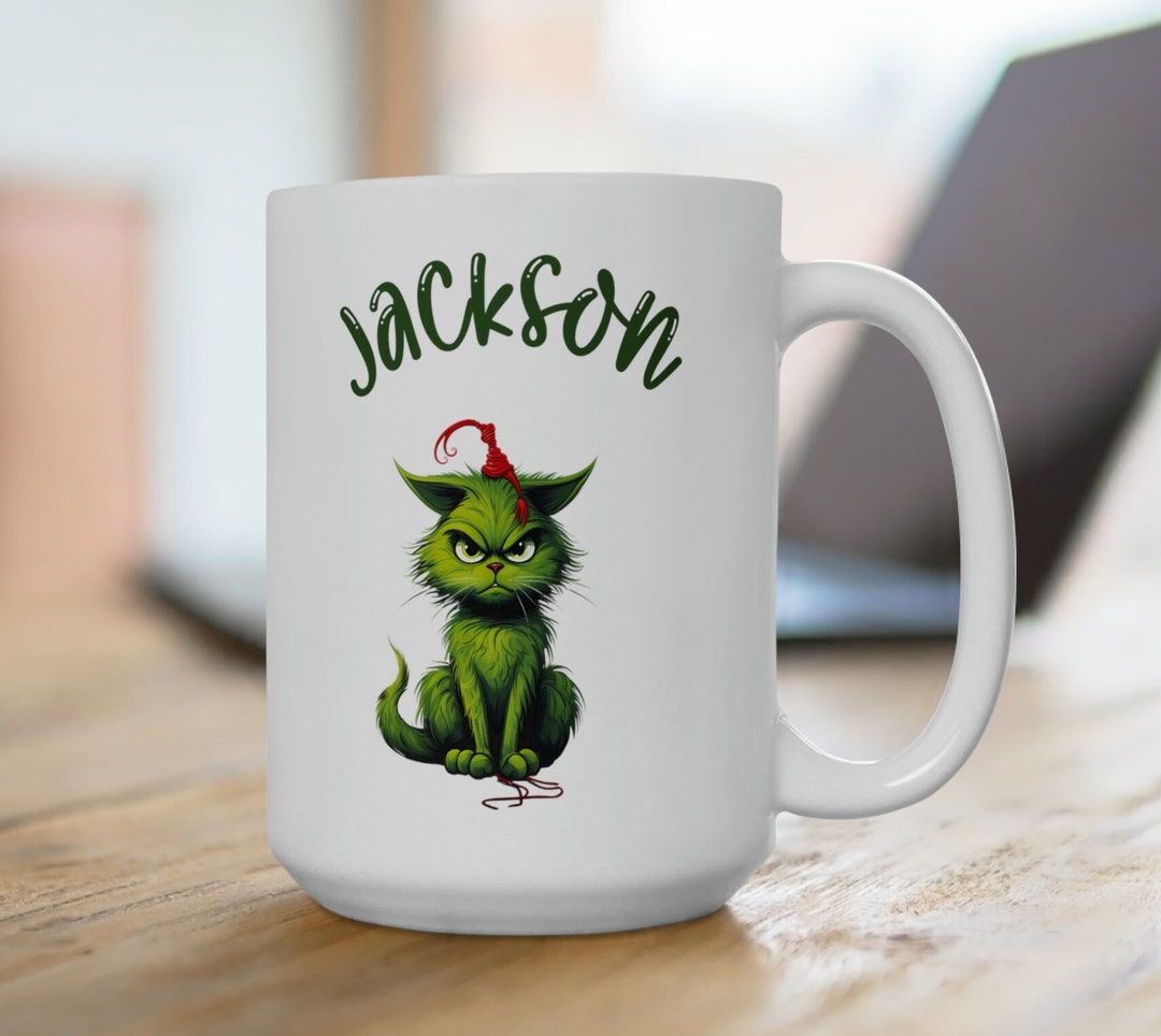Personalized Green Angry Cat Mug-i Saw Mommy Hiss at Santa Claws-custom ...