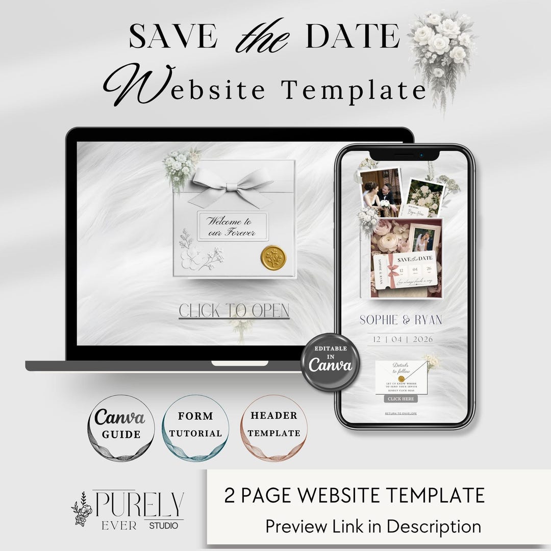 Ivory White Save the Date Website, Openable Design, Modern Elegant ...