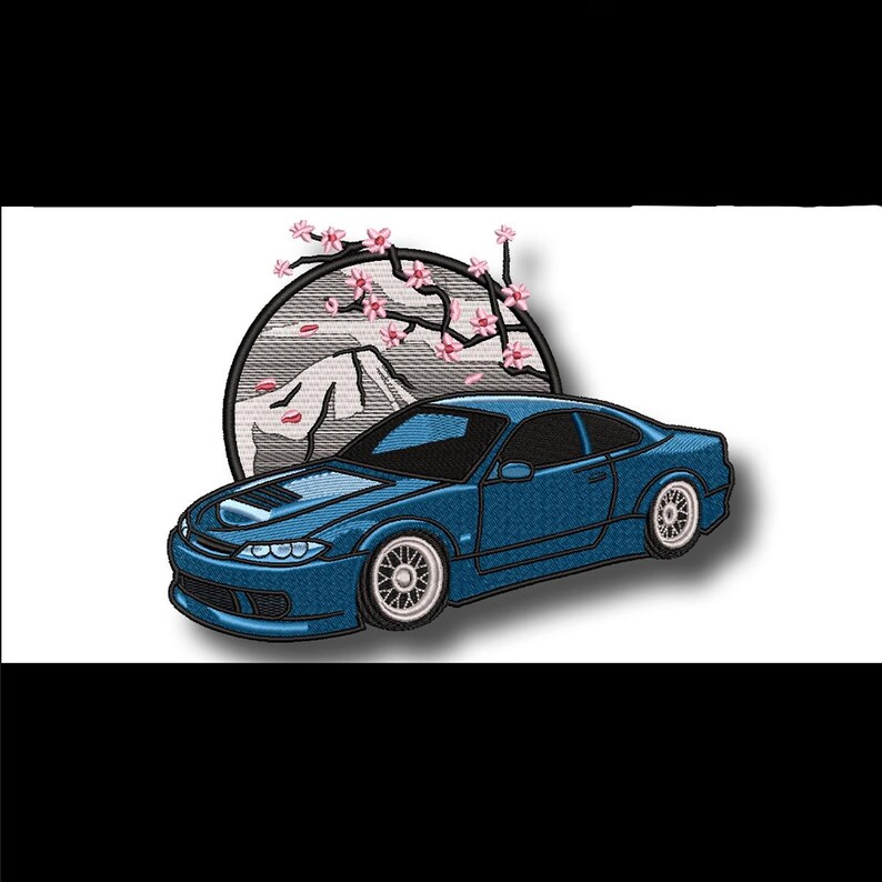 JDM Car Embroidery Design, Sakura Drift Scene Embroidery Pattern ...