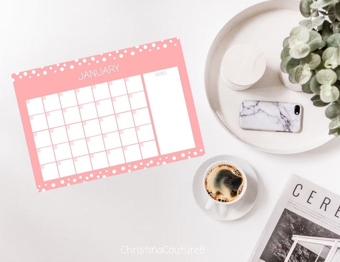 Monthly Calendar Template, Digital Calendar, Editable Monthly Calendar ...