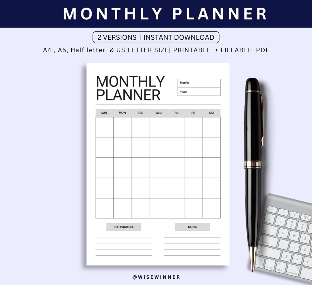 Simple Monthly Planner Printable Minimal Monthly Schedule - Etsy