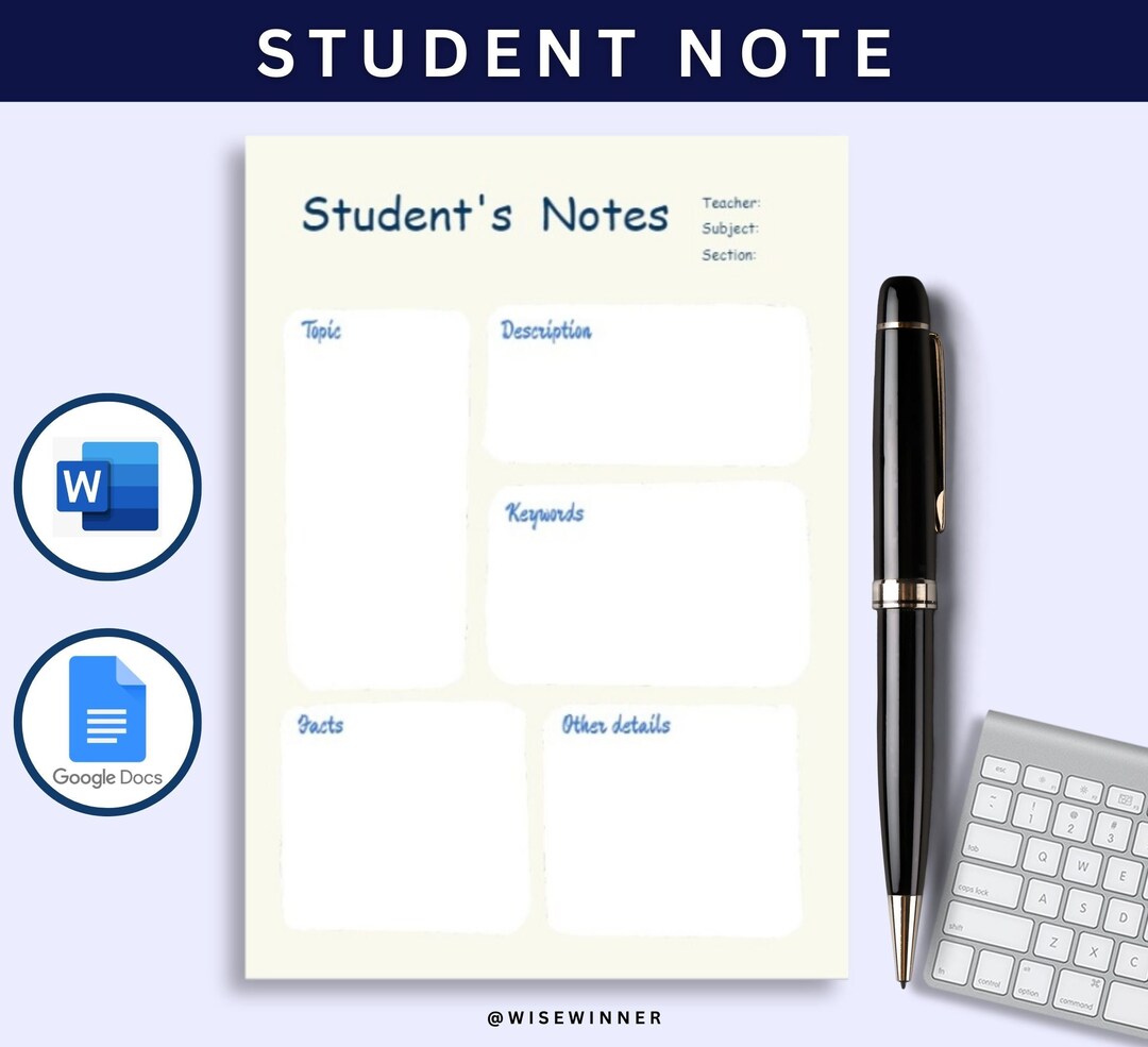 Study Notes Printable Editable , Notes Template, Note Taking, Writing ...