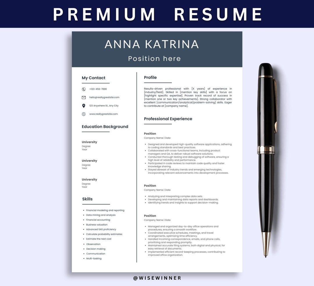 Clean Resume Template Canva, Editable, Minimalist Executive Resume ...