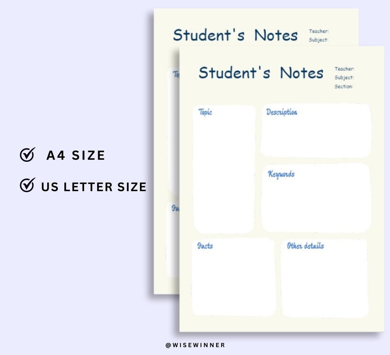 Study Notes Printable Editable , Notes Template, Note Taking, Writing ...