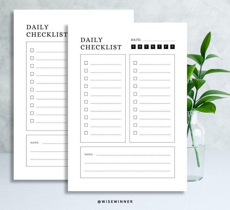 Daily Checklist Printable &amp; Fillable, Daily to Do List Template, Task ...