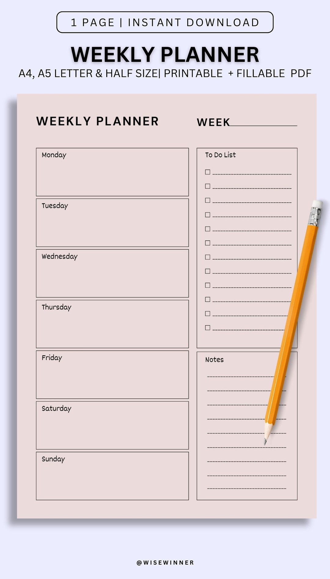 Canva Weekly Planner Printable Minimalist Weekly Schedule - Etsy