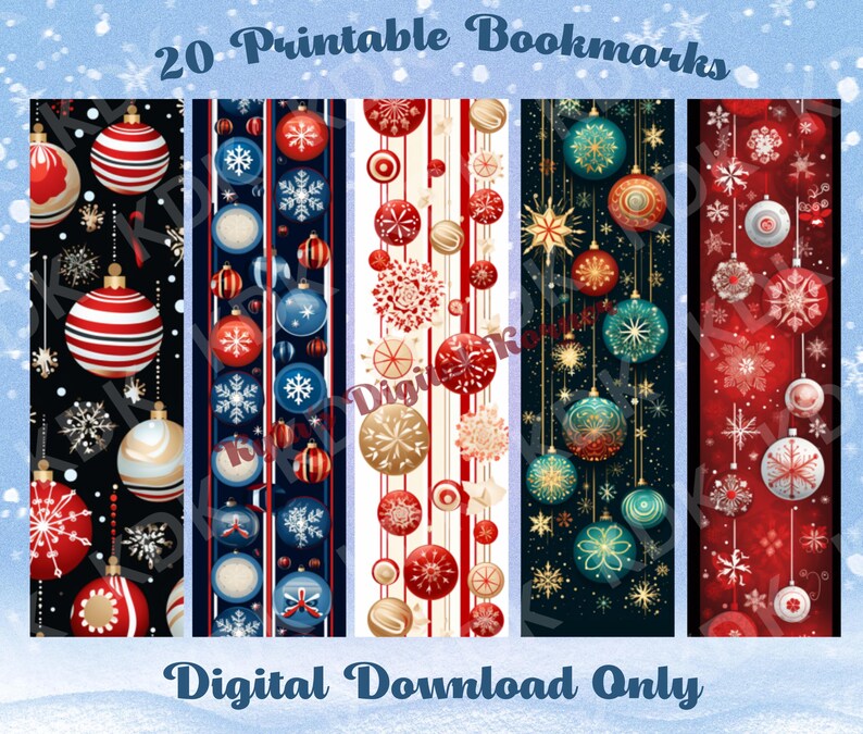 20 Christmas Printable Bookmark Bundle, PNG, Digital Download, Print ...