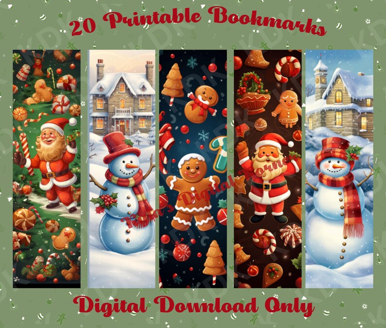 20 Christmas Printable Bookmark Bundle, PNG, Digital Download, Print ...