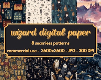 Wizard Pattern Digital Paper, Seamless Pattern, Wizard Junk Journal ...
