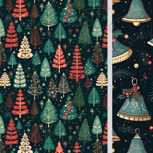 Seamless Vintage Christmas Digital Paper Patterns, Retro Winter Holiday ...