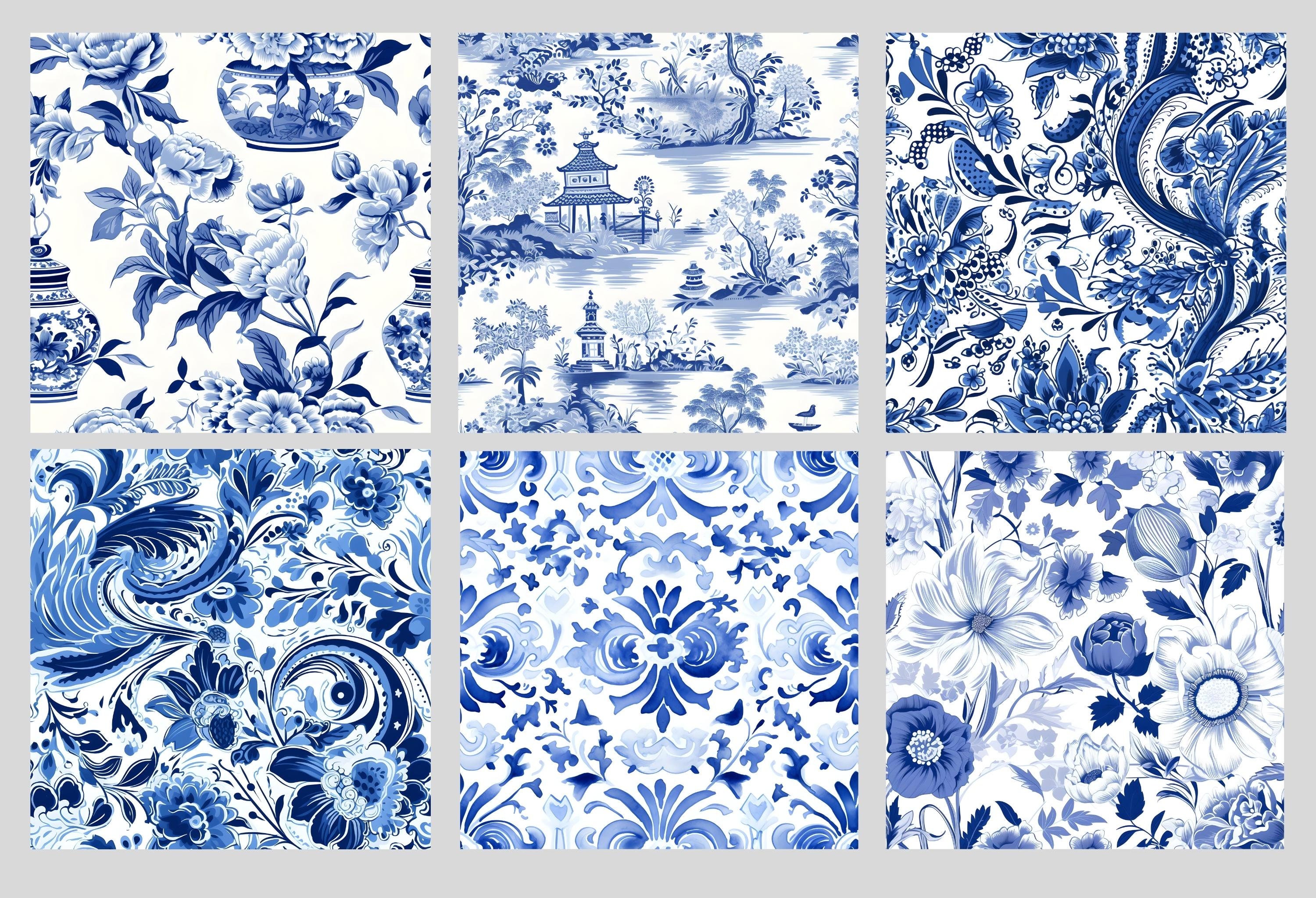 Chinoiserie Digital Paper, Chinese Patterns, Blue & White Paper ...