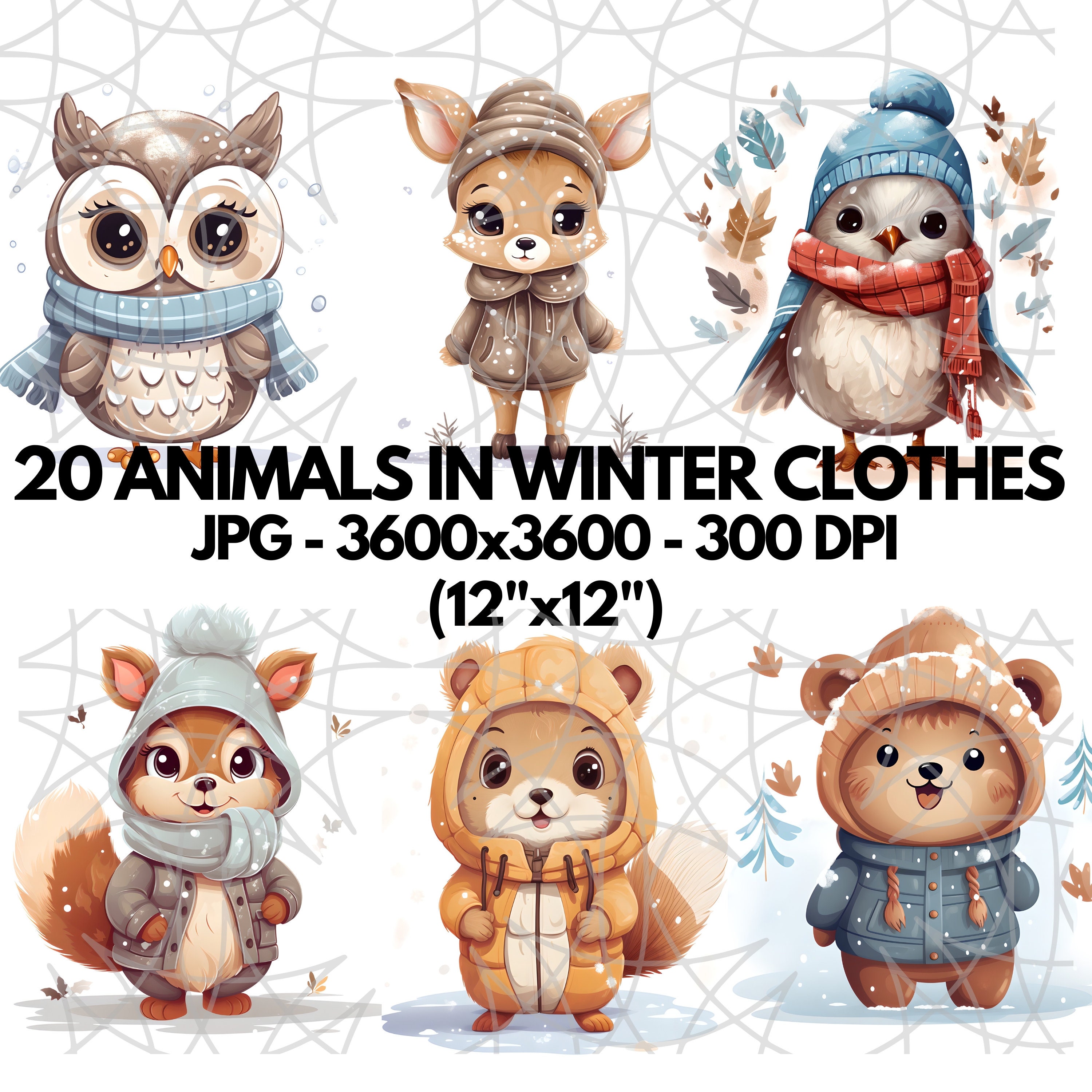 Watercolor Woodland Animals in Winter Clothes Clipart - 20 Cute Winter ...