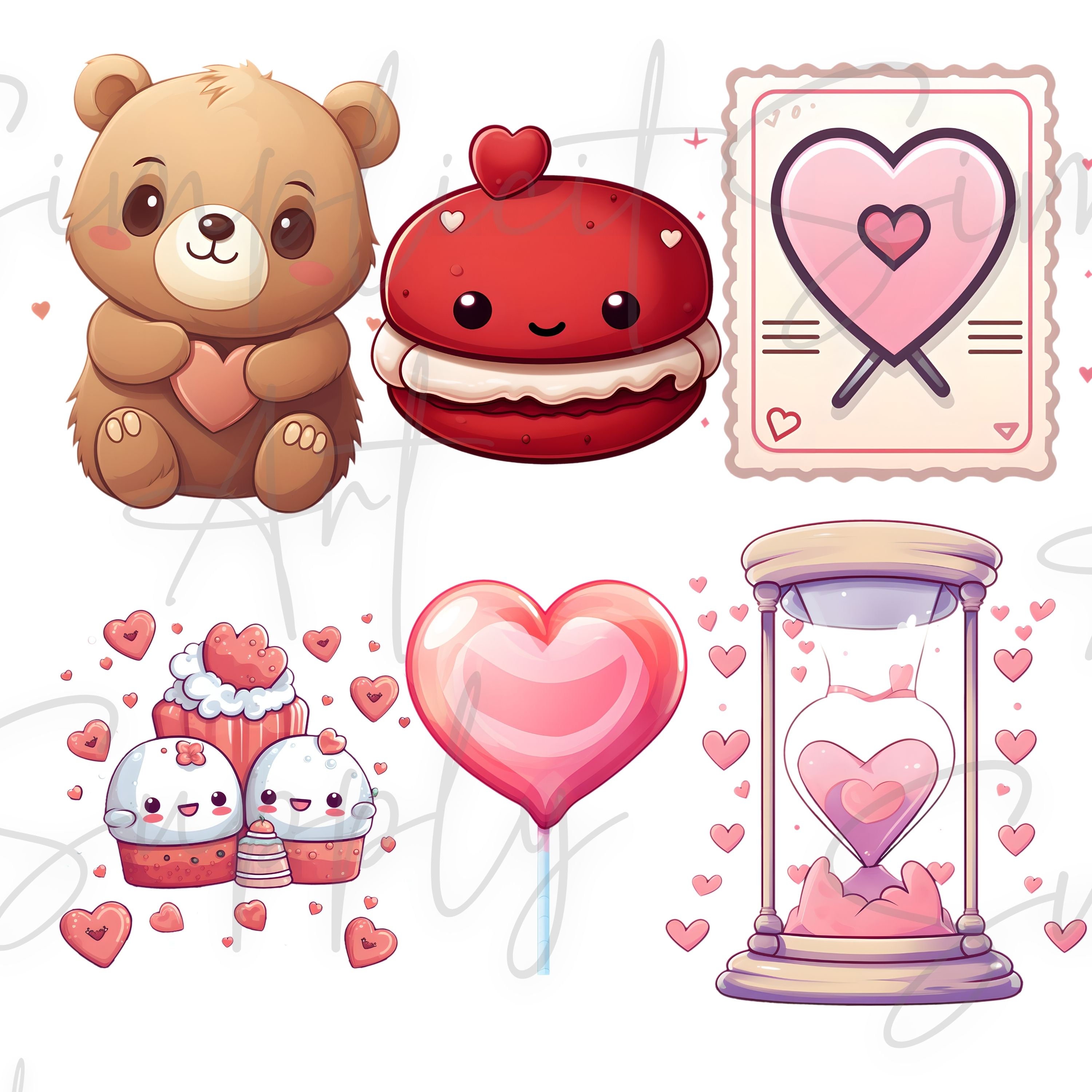 40 Kawaii Valentine Clipart - Hearts and Love Clip Art Bundle PNG ...