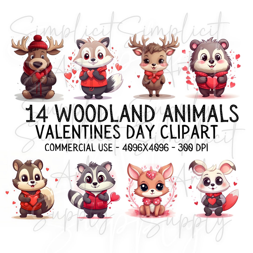 Watercolor Woodland Animals Valentine Clipart – Nursery Pngs (digital ...