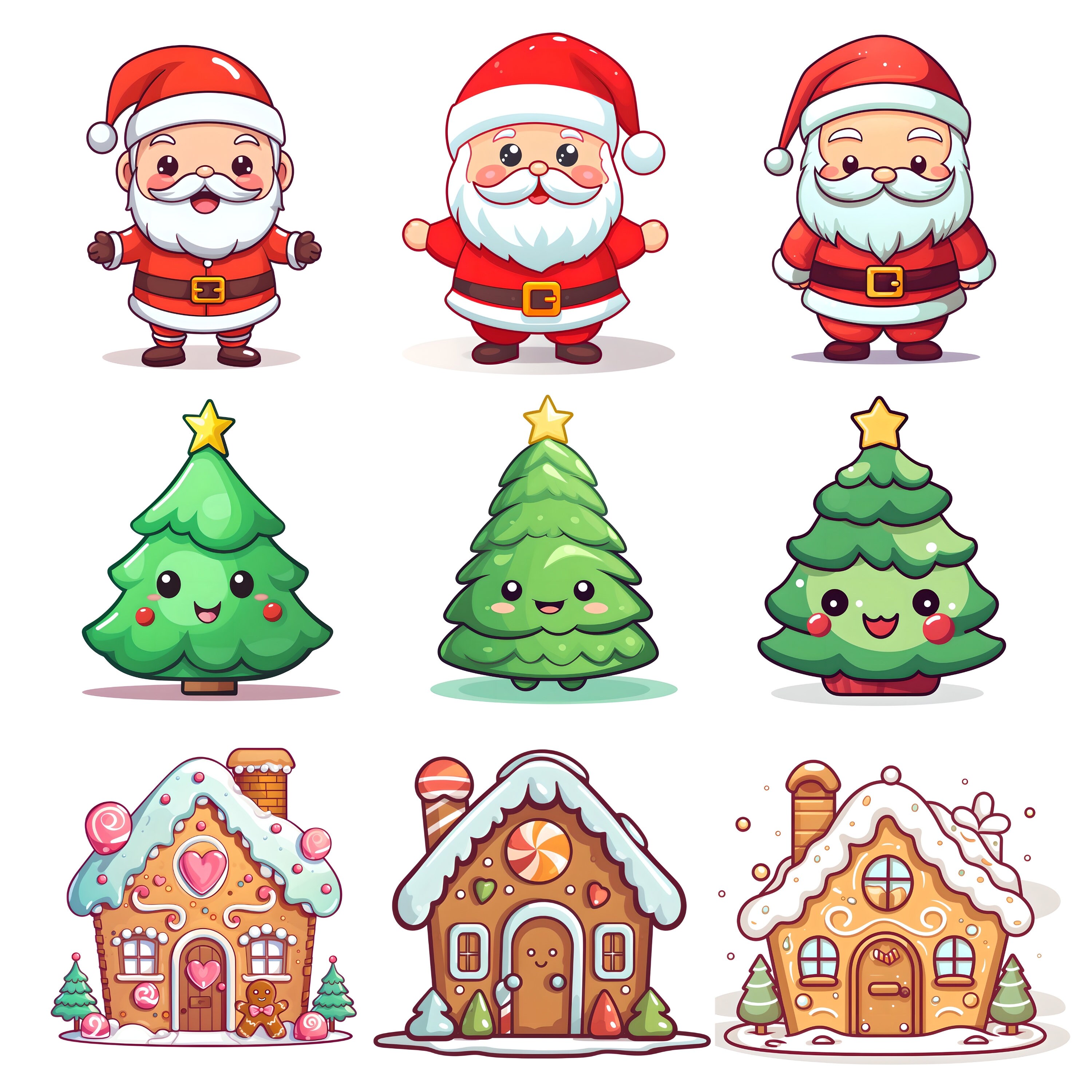 Cute Kawaii Christmas Clipart Bundle - 35 Jpgs of Coffee, Snowmen ...