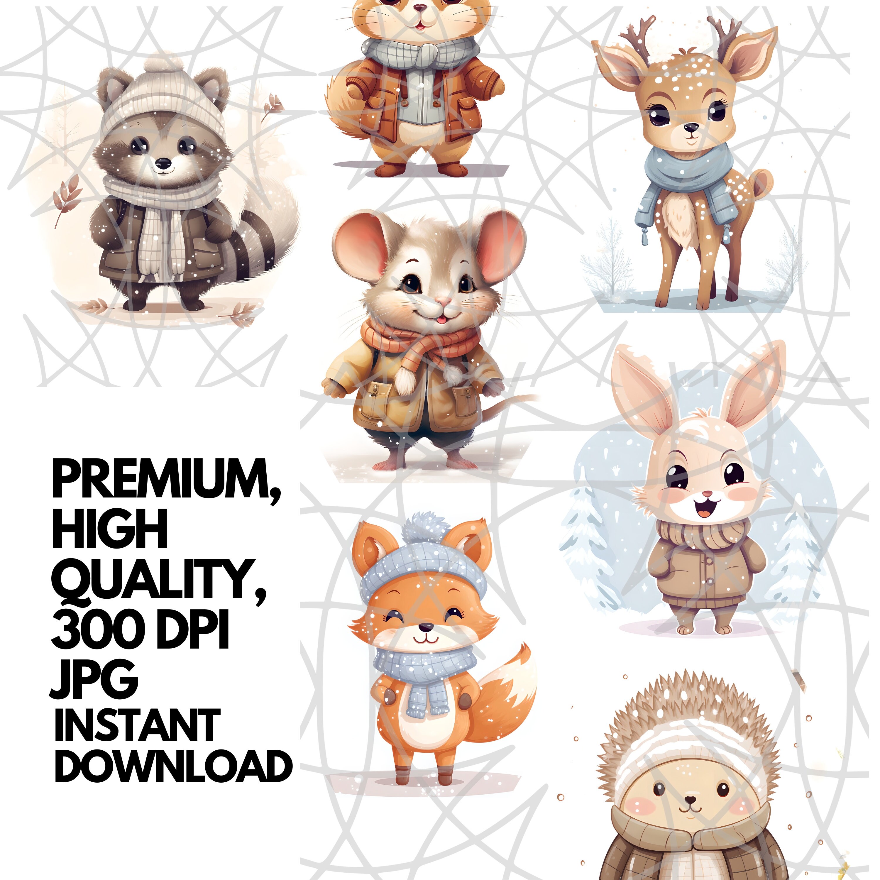 Watercolor Woodland Animals in Winter Clothes Clipart - 20 Cute Winter ...