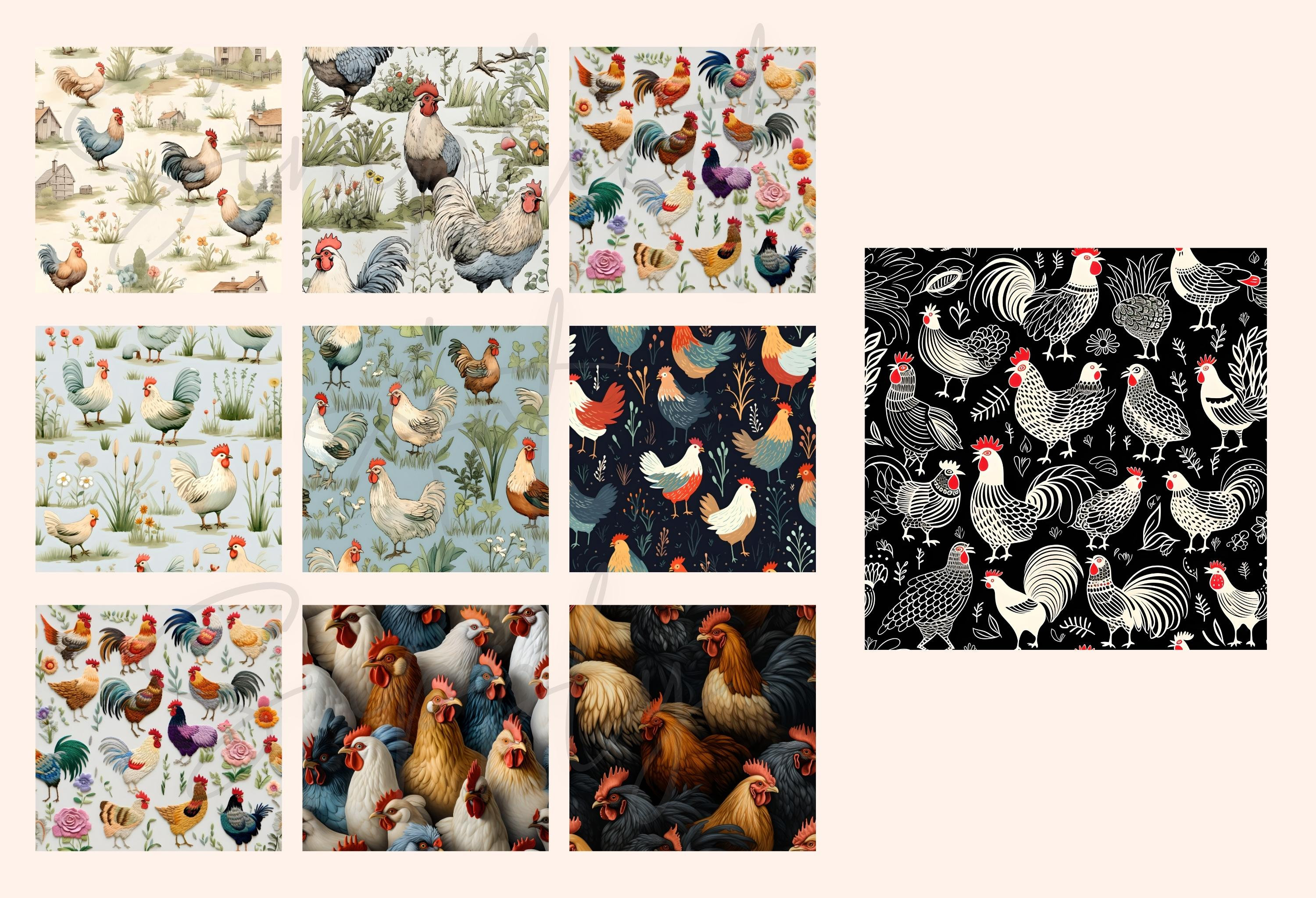Chicken Digital Paper, 10 Seamless Chicken Texture Pattern Bundle ...