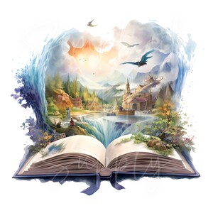 10 Watercolor Fantasy Books Clipart PNG, Open Books Clip Art, Magic ...