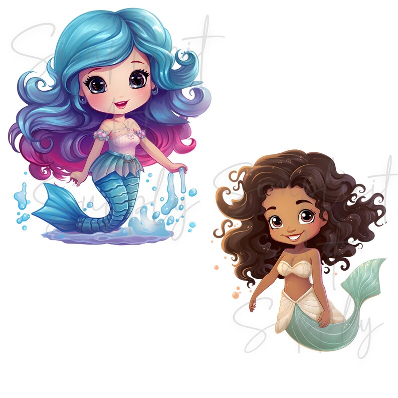 Kawaii Little Mermaid Clipart Bundle, 14 Mermaid Pngs for Birthday ...