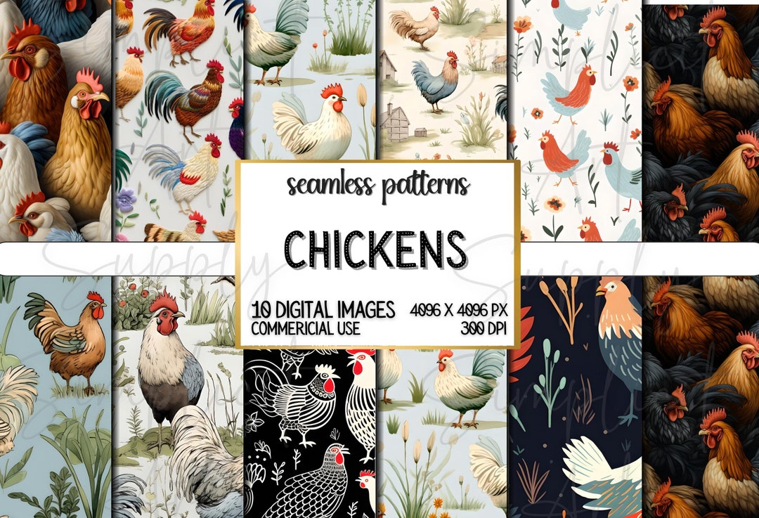 Chicken Digital Paper, 10 Seamless Chicken Texture Pattern Bundle ...