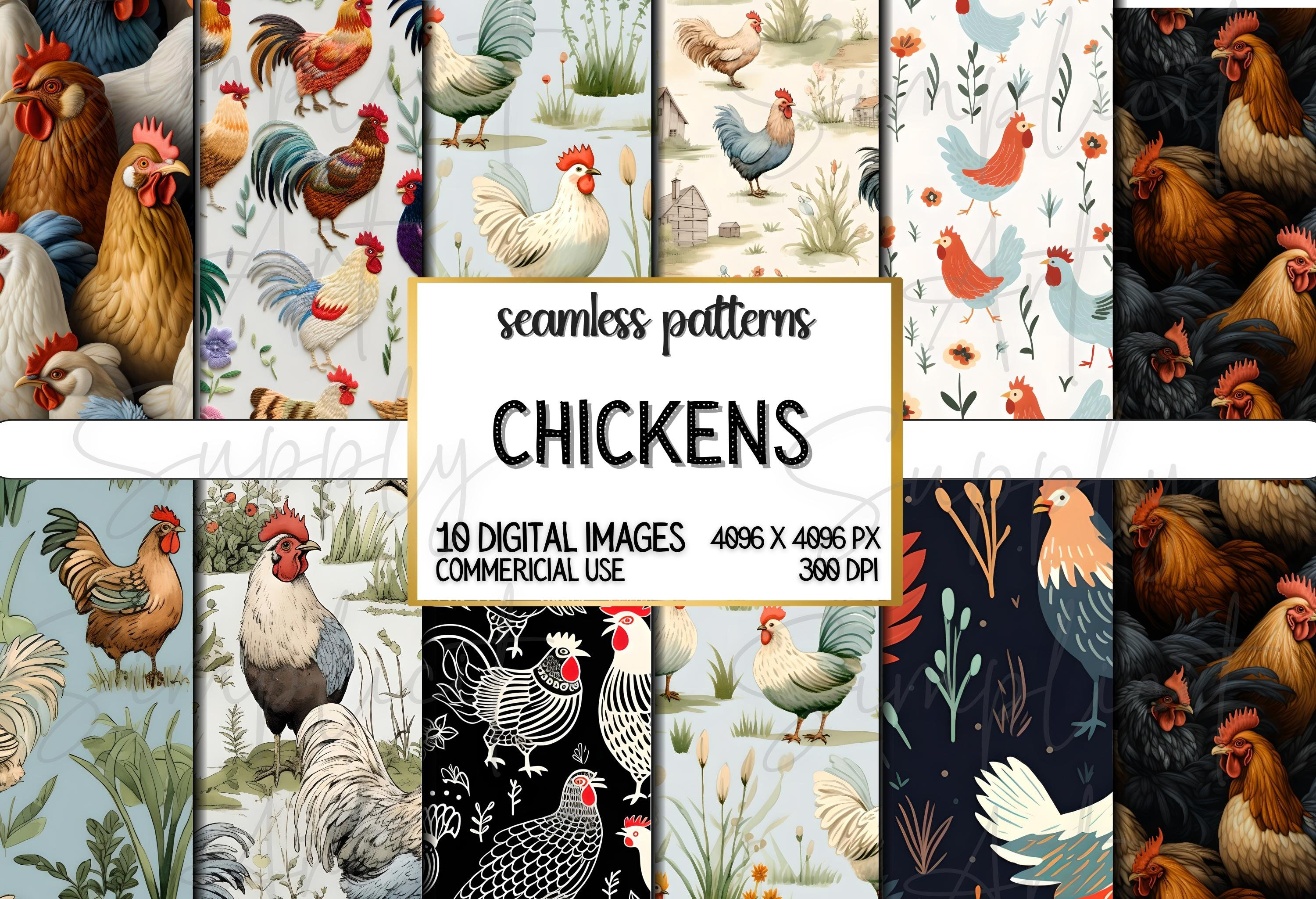 Chicken Digital Paper, 10 Seamless Chicken Texture Pattern Bundle ...