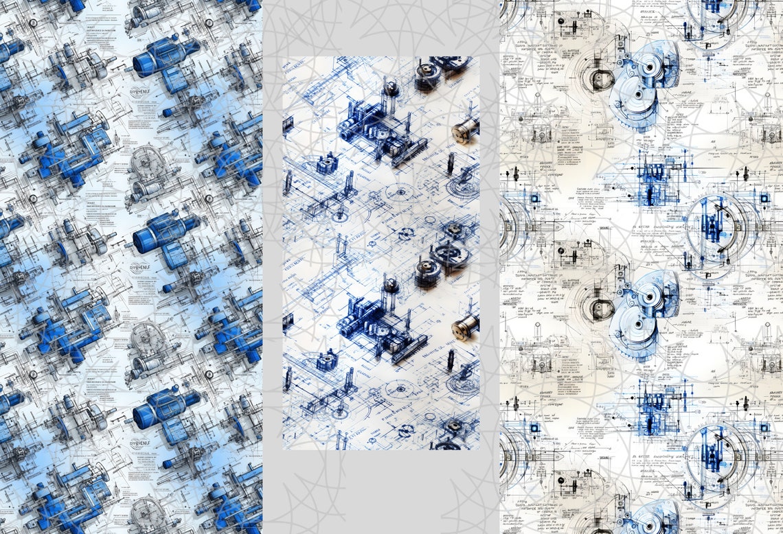 Technical Blueprints Digital Paper, Technical Blueprints Seamless ...