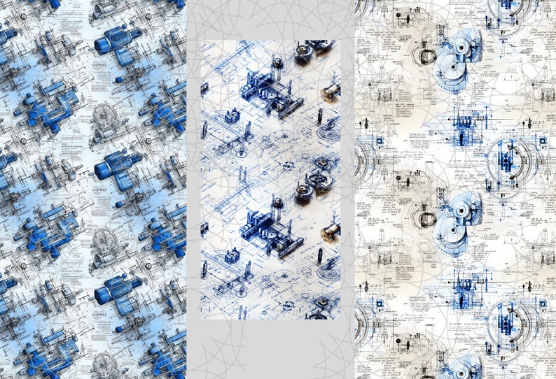 Technical Blueprints Digital Paper, Technical Blueprints Seamless ...