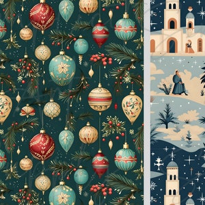 Seamless Vintage Christmas Digital Paper Patterns, Retro Winter Holiday ...