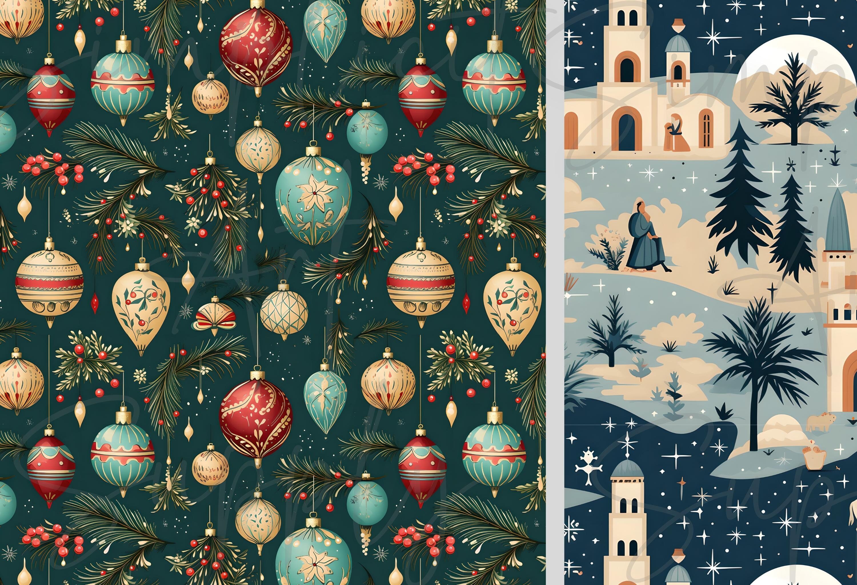 Seamless Vintage Christmas Digital Paper Patterns, Retro Winter Holiday ...