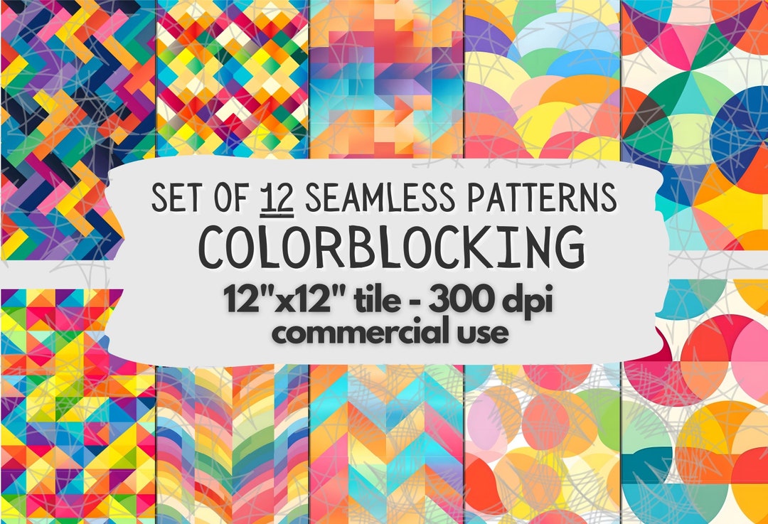 12 Colorblocking Seamless Pattern for Commercial Use, Digital Download ...