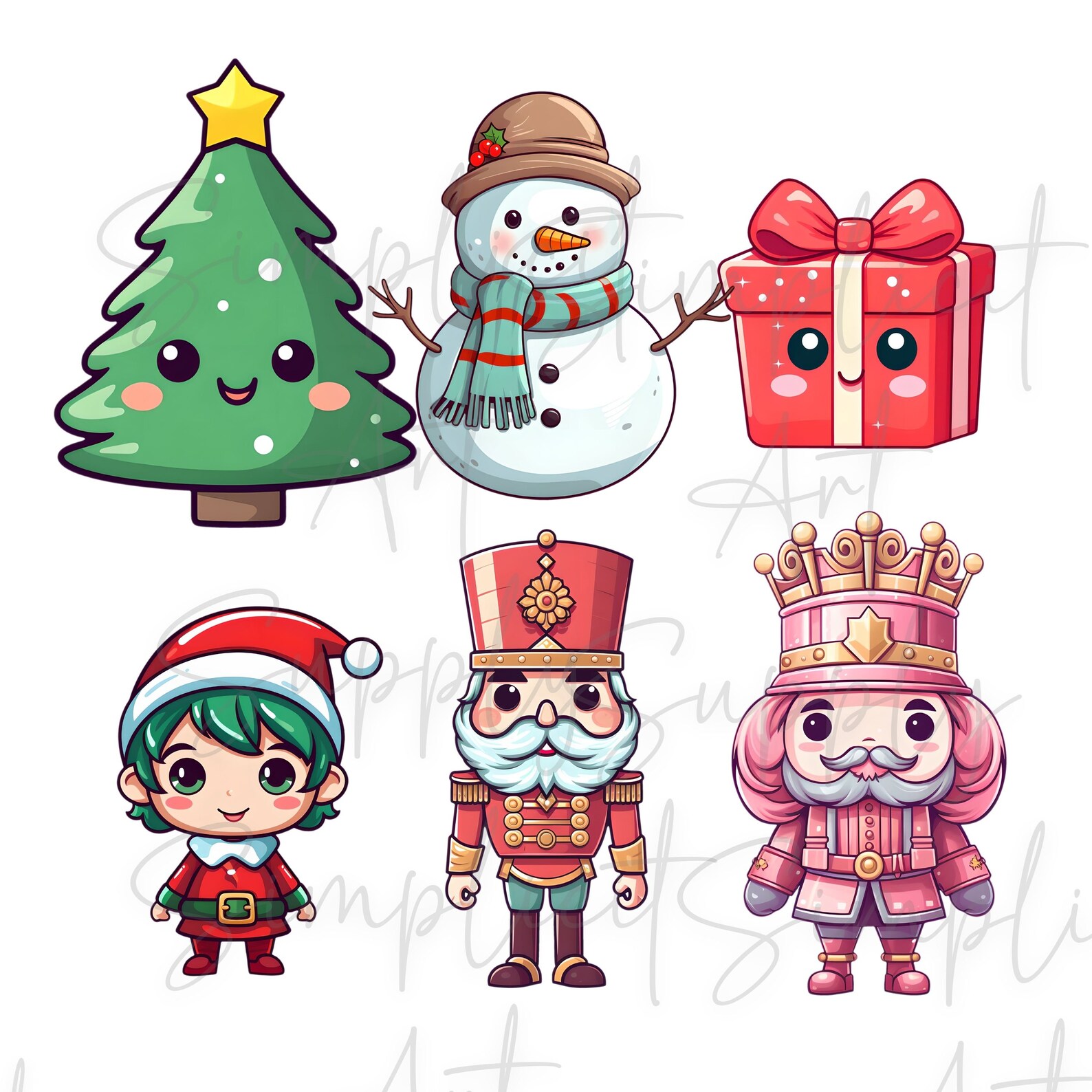 60 Kawaii Christmas Clipart - Winter Clip Art Bundle PNG, Santa Claus ...