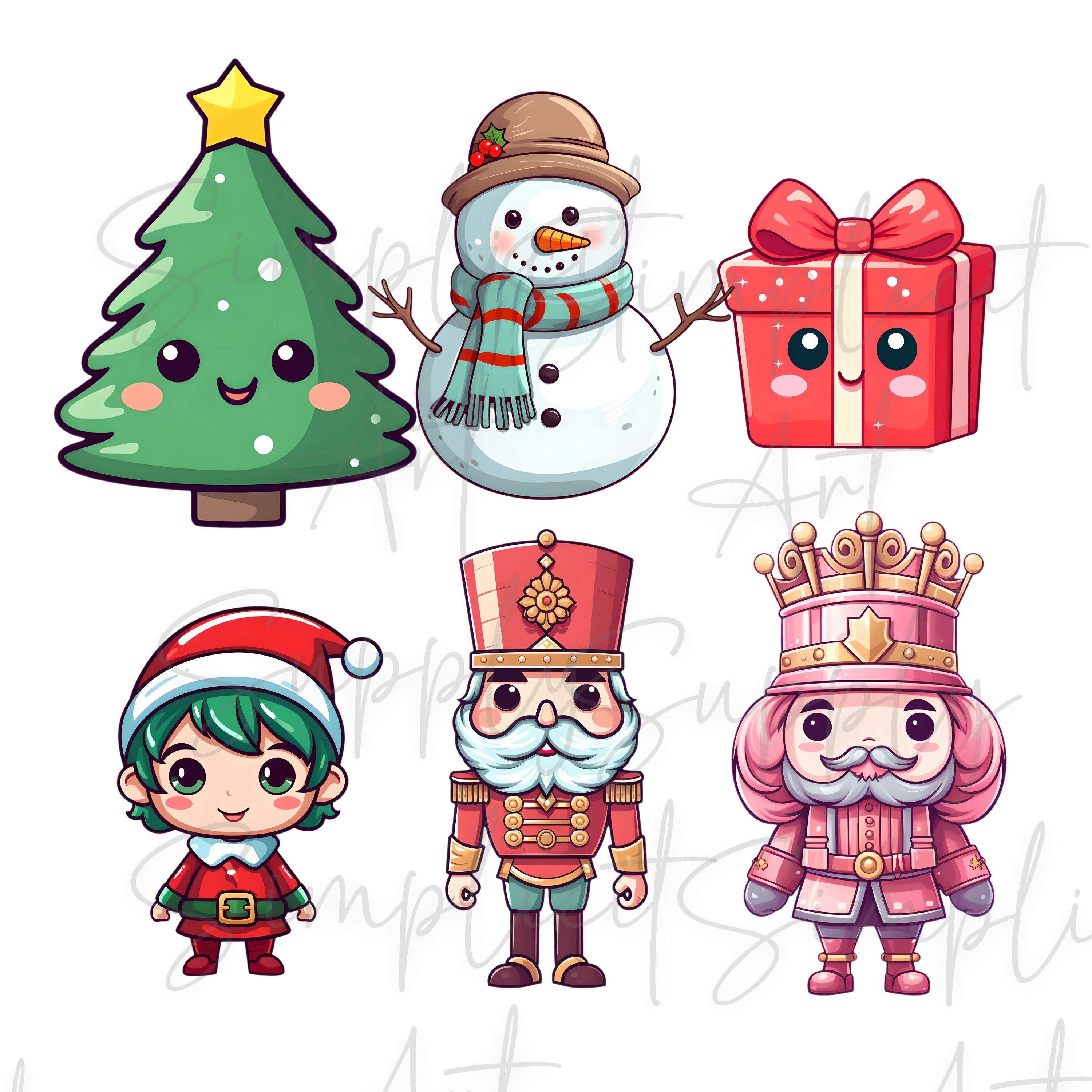 60 Kawaii Christmas Clipart Winter Clip Art Bundle PNG, Santa Claus ...