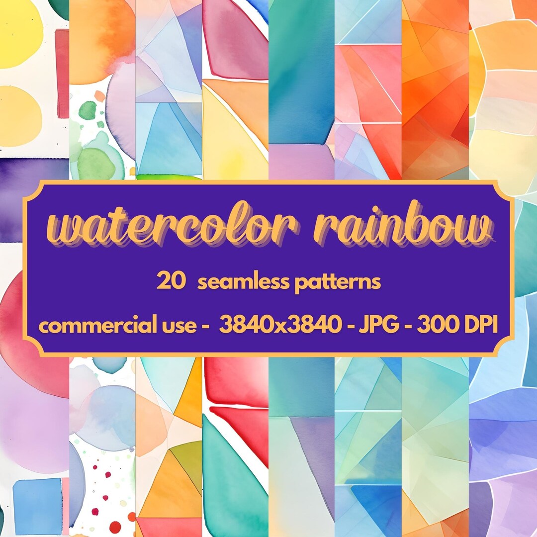 Watercolor Relaxation Digital Paper, Seamless Rainbow Pattern Jpg ...
