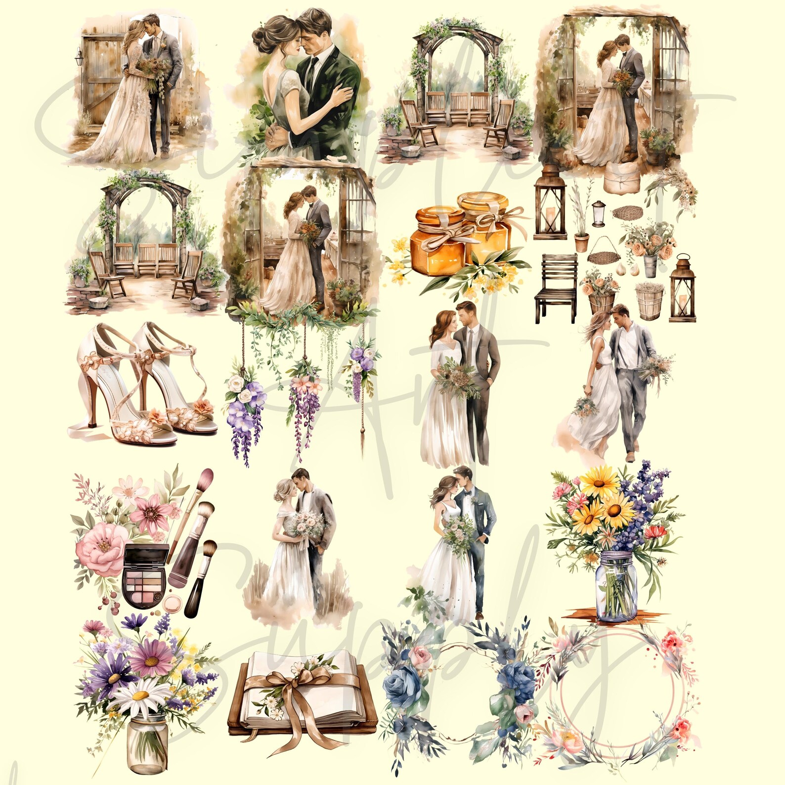 Watercolor Rustic Wedding PNG Clipart, Wedding Invitation Printables ...
