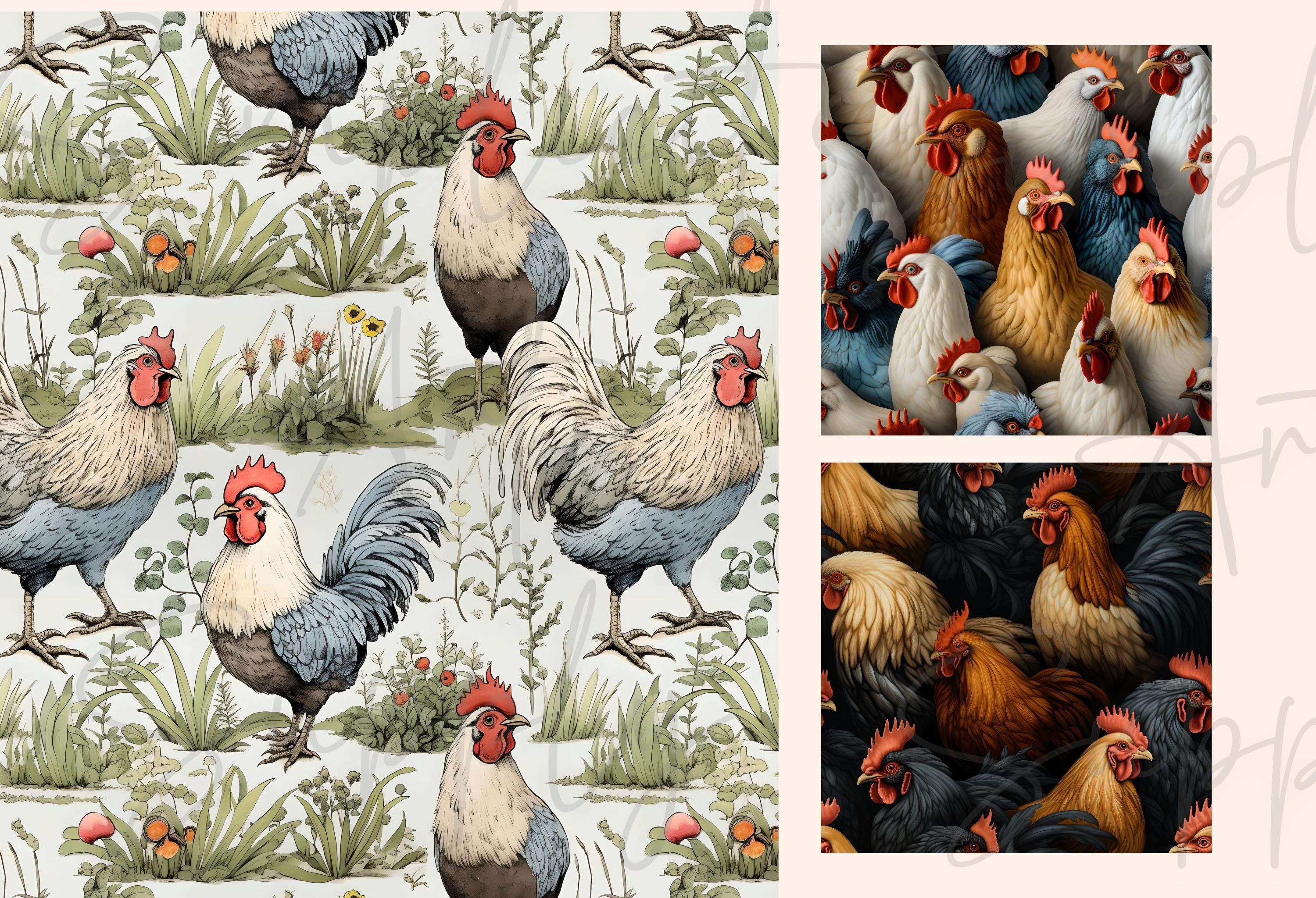 Chicken Digital Paper, 10 Seamless Chicken Texture Pattern Bundle ...
