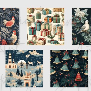Seamless Vintage Christmas Digital Paper Patterns, Retro Winter Holiday ...