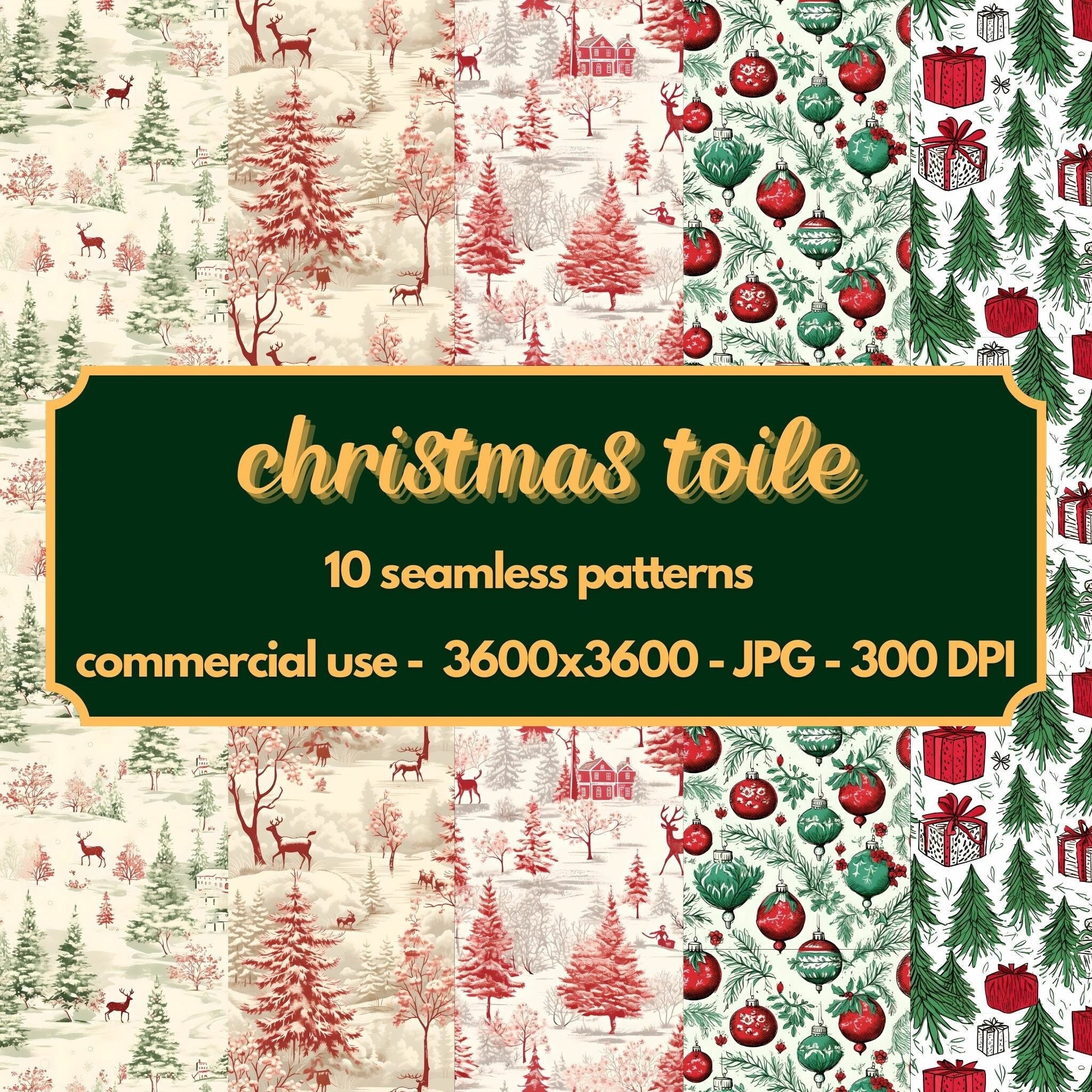 Christmas Toile Digital Paper, High Quality Premium Vintage Holiday ...