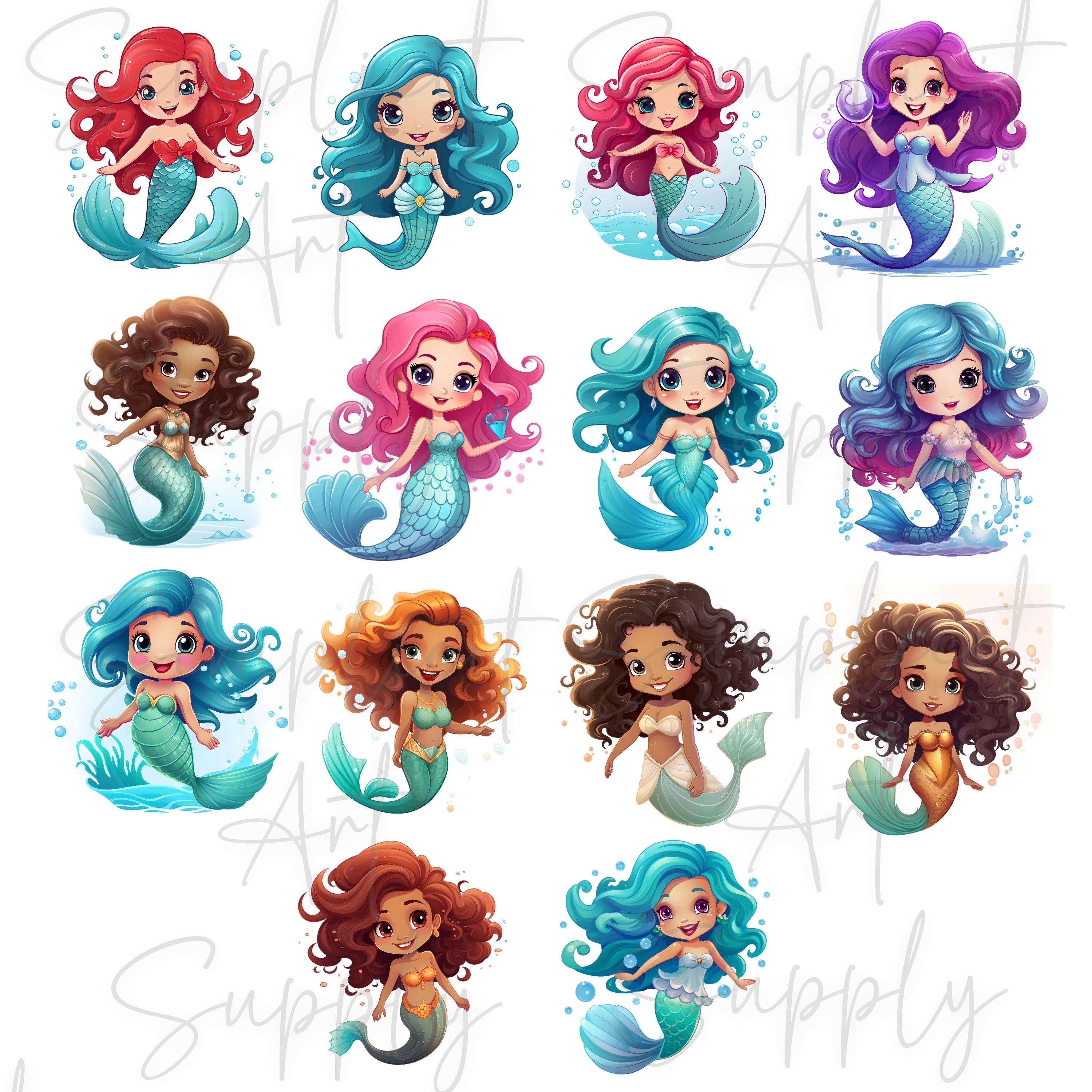 Kawaii Little Mermaid Clipart Bundle, 14 Mermaid Pngs for Birthday ...