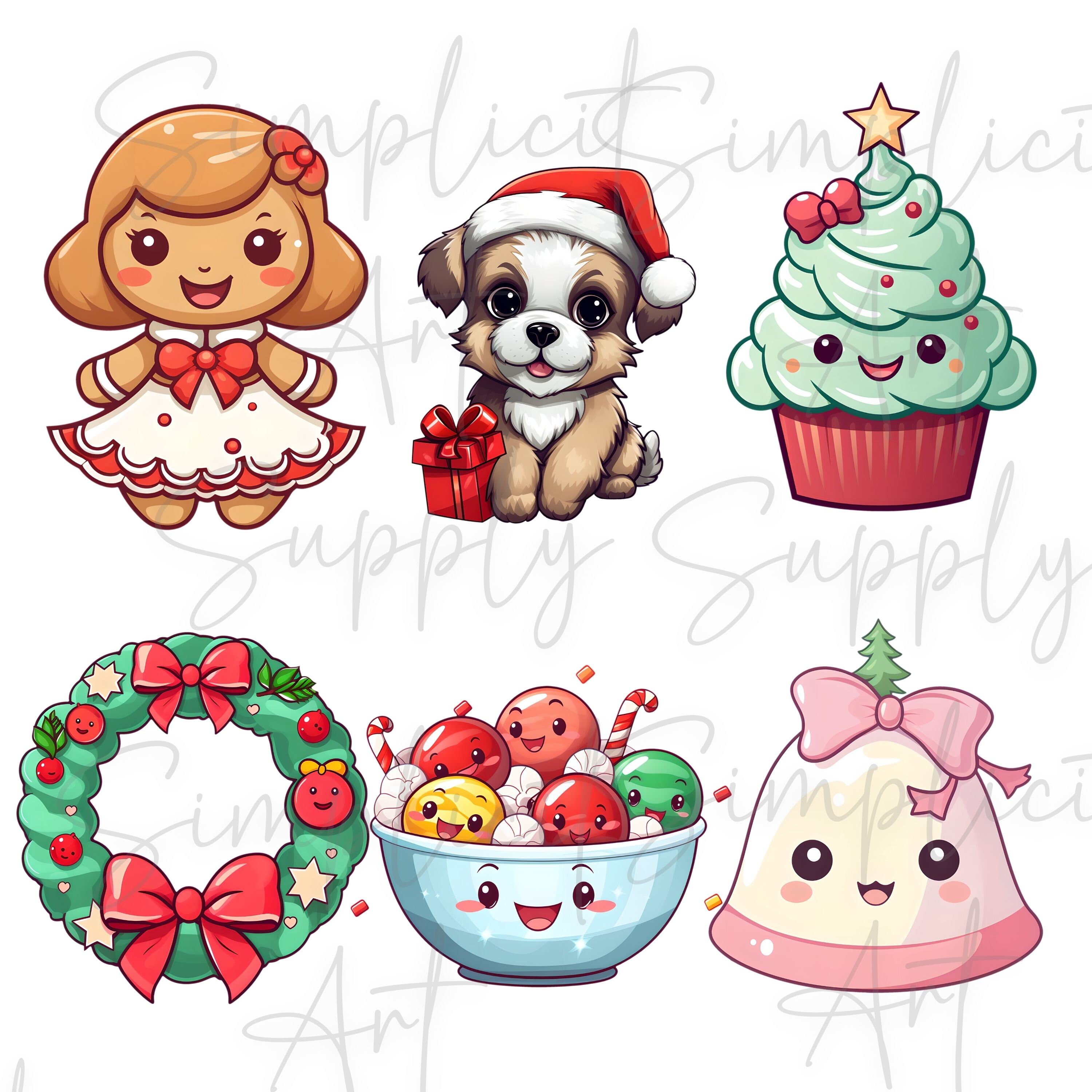 60 Kawaii Christmas Clipart Winter Clip Art Bundle PNG, Santa Claus ...