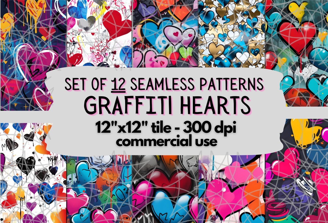 GRAFFITI LOVE - Graffiti Hearts Seamless Repeat Pattern, Retro ...