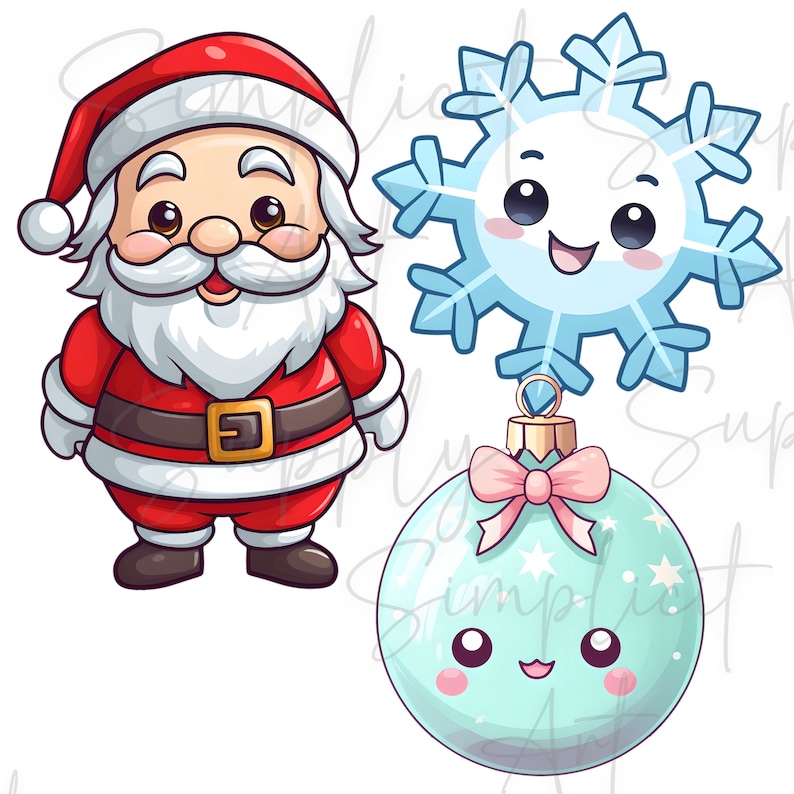60 Kawaii Christmas Clipart - Winter Clip Art Bundle PNG, Santa Claus ...